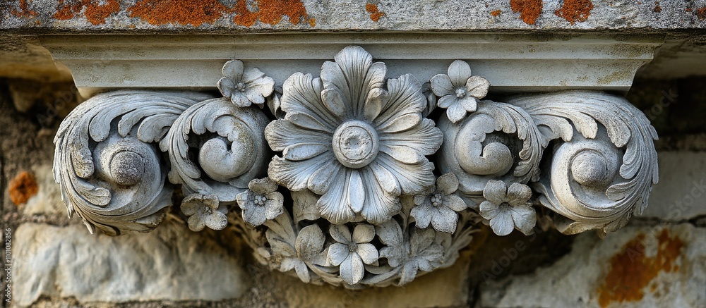 Architectural embellishments featuring intricate floral designs on a ...
