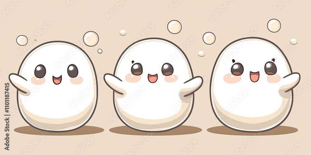 Cute kawaii cartoon bubble illustration. Cheerful characters with ...