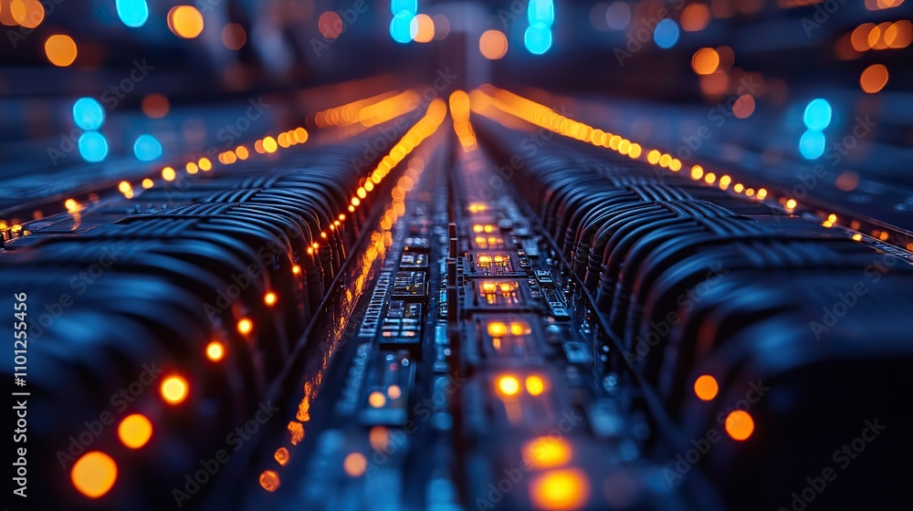 network switch and ethernet cable in rack cabinet network connection ...