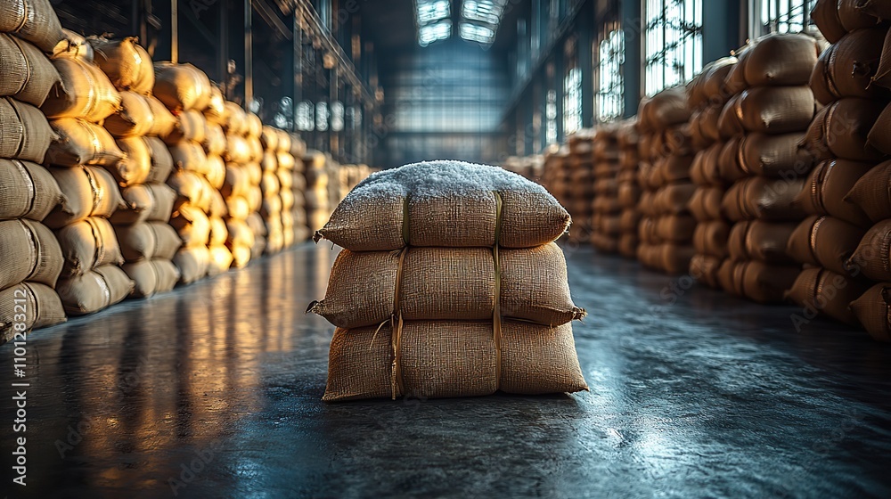 sugar in a warehouse bags of sugar big food warehouse filled with sacks ...