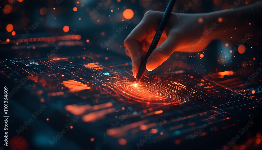 Person using a stylus to sketch data visualizations on a digital ...