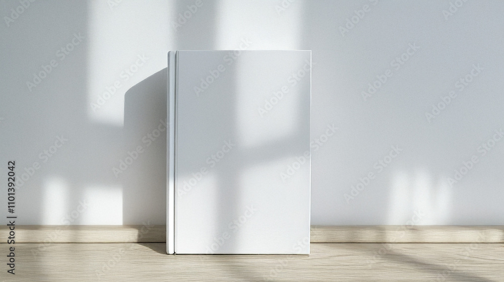mockup of a square book standing vertically on a table Stock Photo ...