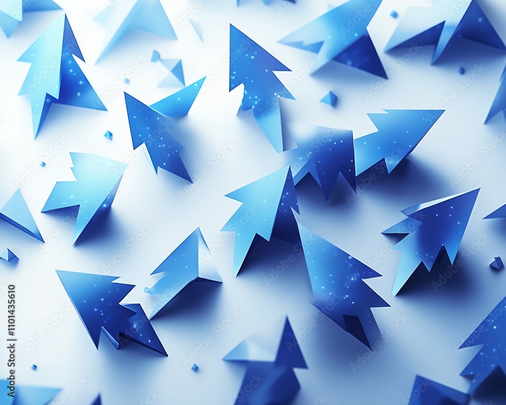 Abstract digital design of multiple blue arrows pointing right on a ...