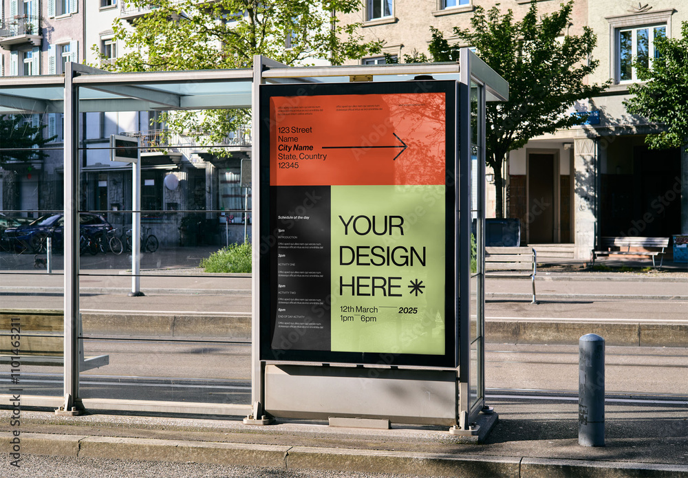 Mockup Of Vertical Customized Poster On Bus Stop Stock Template | Adobe ...