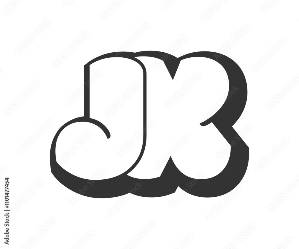 JX logo, bubble comic lettering, rounded in graffiti style black and ...