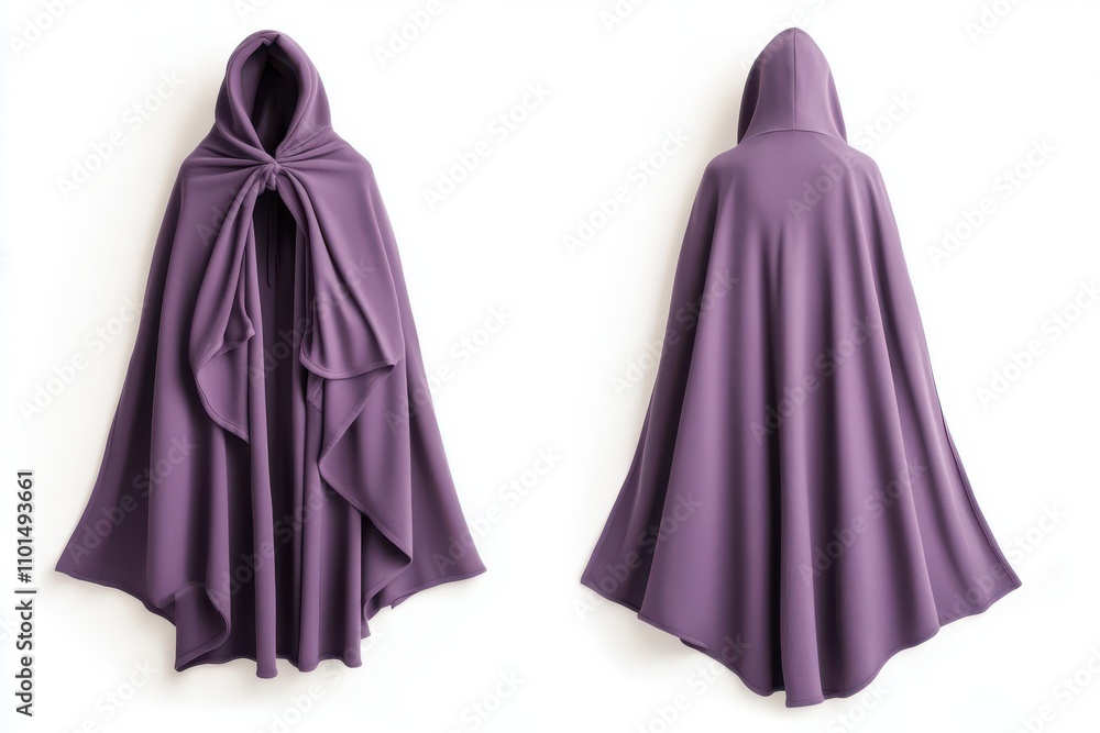 Purple hooded cape front and back view on white background, perfect for ...