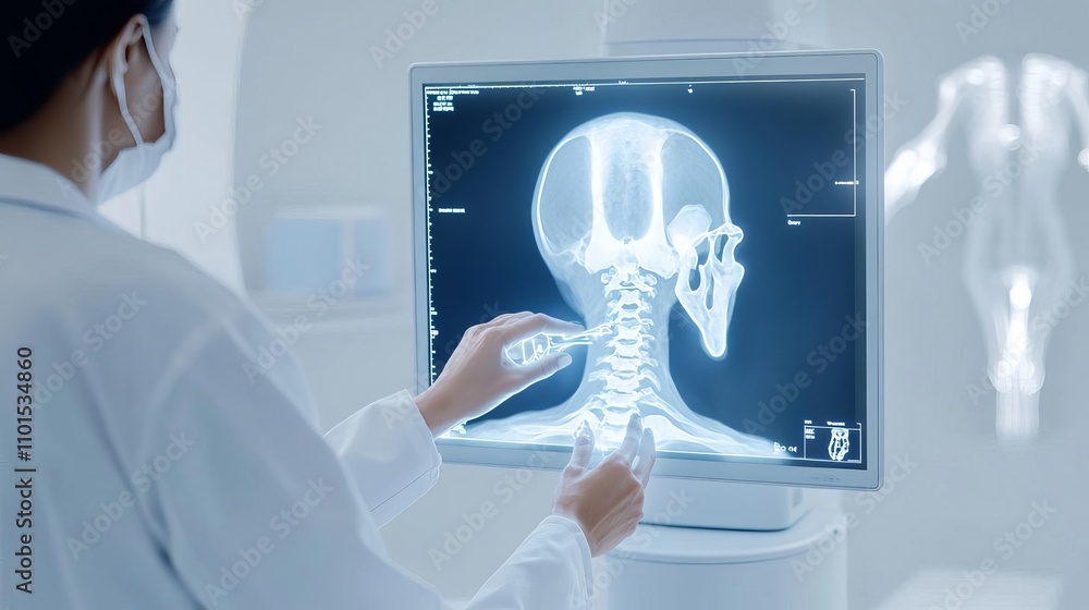 Radiologist conducting a detailed bone scan using advanced scintigraphy ...