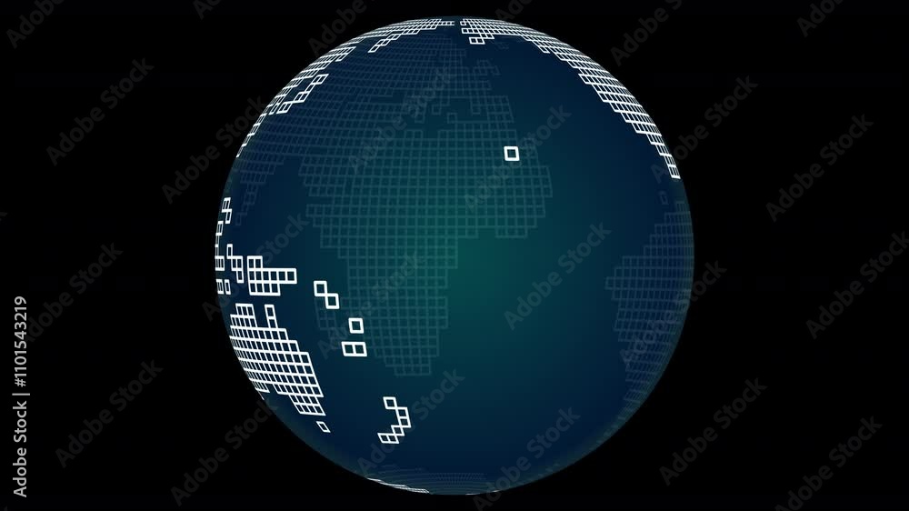 Grid Pattern Globe World Rotating on Transparent Background Seamless ...