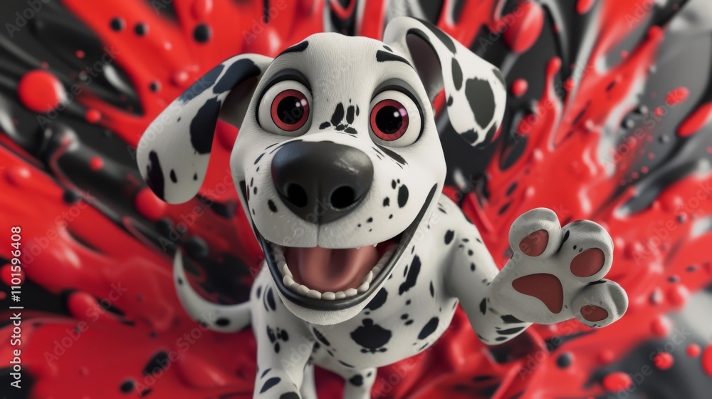 An adorable Dalmatian puppy joyfully jumps, surrounded by energetic ...