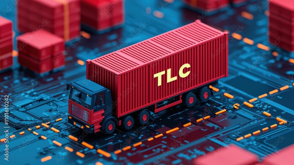 Transport logistics report with tlc container truck urban setting ...