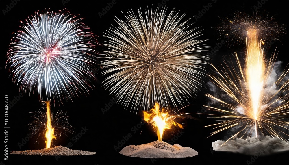 High-quality set of diverse explosions isolated on a transparent ...