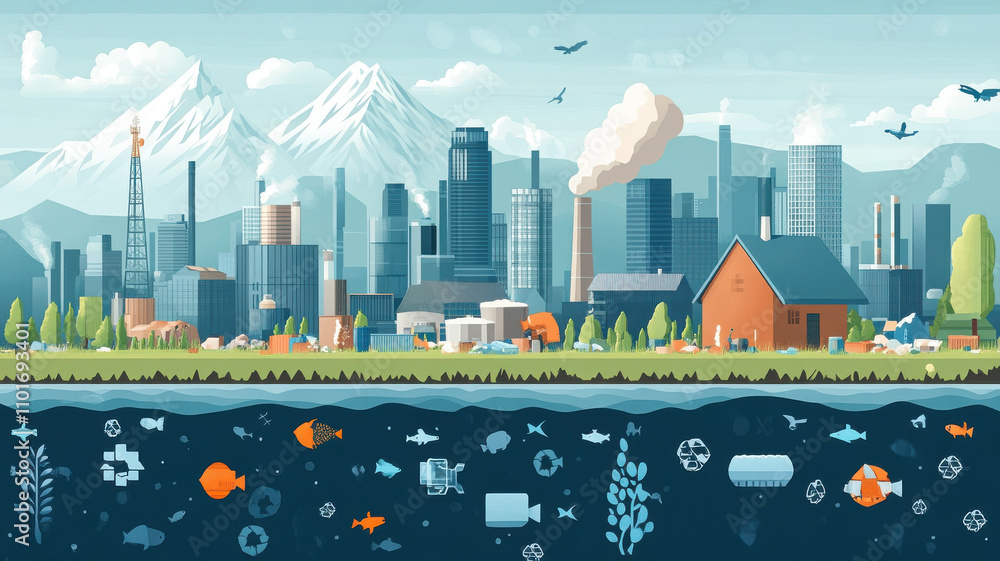 image illustrates impact of waste on environment, showcasing contrast ...