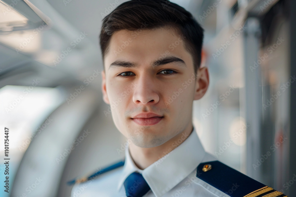 Generative AI portrait of professional airline crew worker steward ...