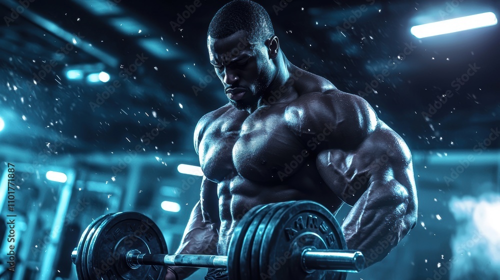 Determined man lifting heavy weights in gym fitness photography indoor ...