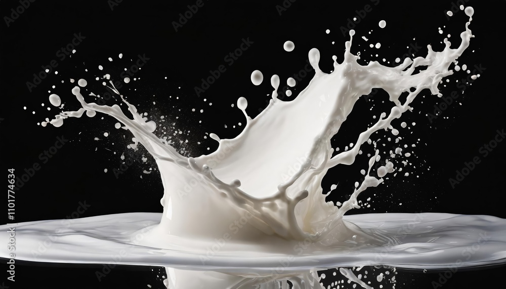 Dynamic white milk wave splash with realistic splatters and droplets ...