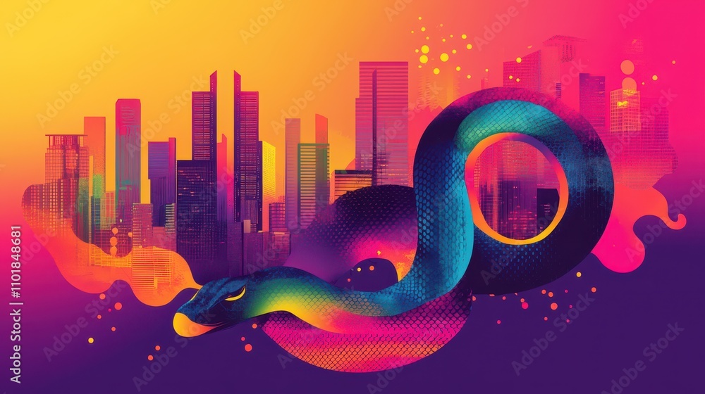 Urban Snake Silhouette: Vibrant Gradient and Transparent Overlay with ...