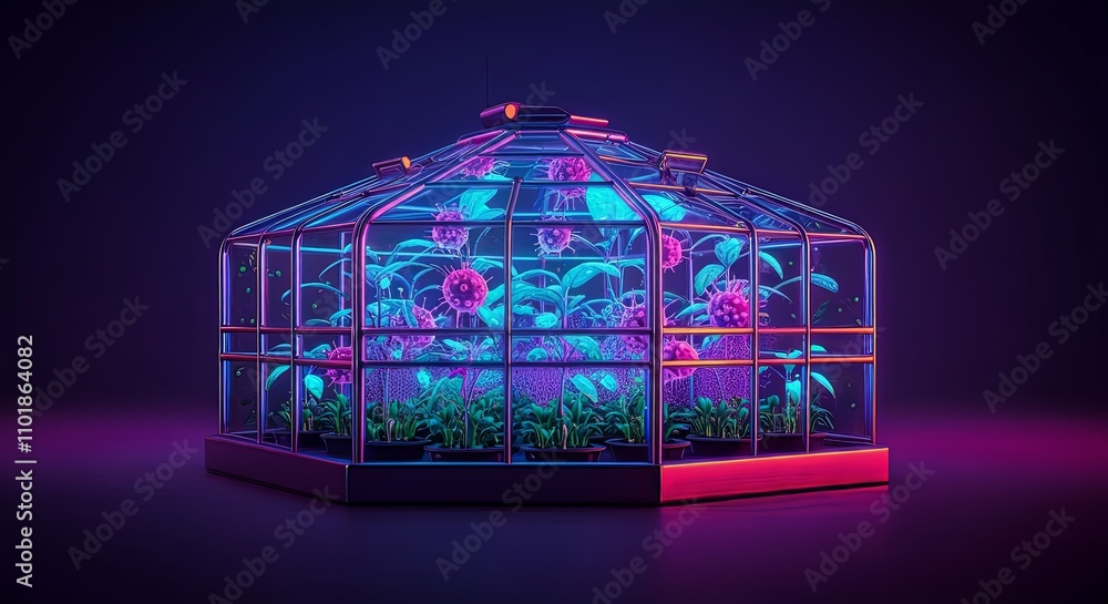 A futuristic greenhouse powered by bioengineered microbes, optimizing ...