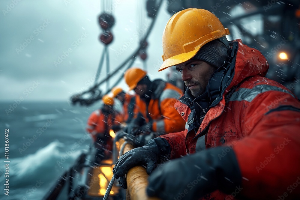 Portrait of a diverse offshore construction crew working together amid ...