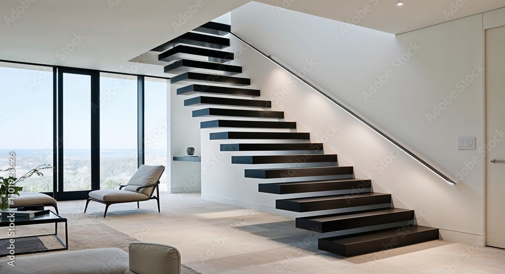Photo & Art Print Sleek linear staircases with cantilevered steps for a ...