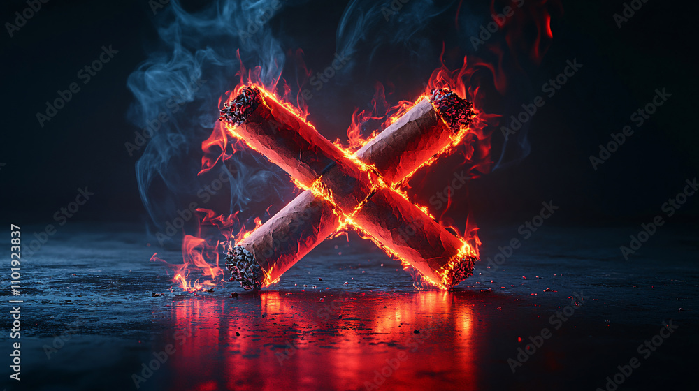 Linear art of a crossed-out cigar with smoke, conveying the message of ...