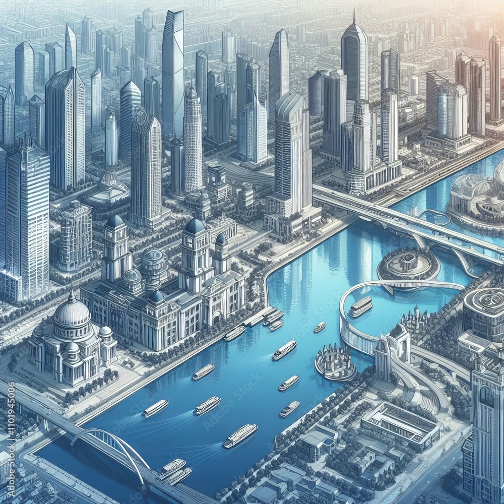 City Features e g Modern Architecture Historic Buildings Bridges Stock ...