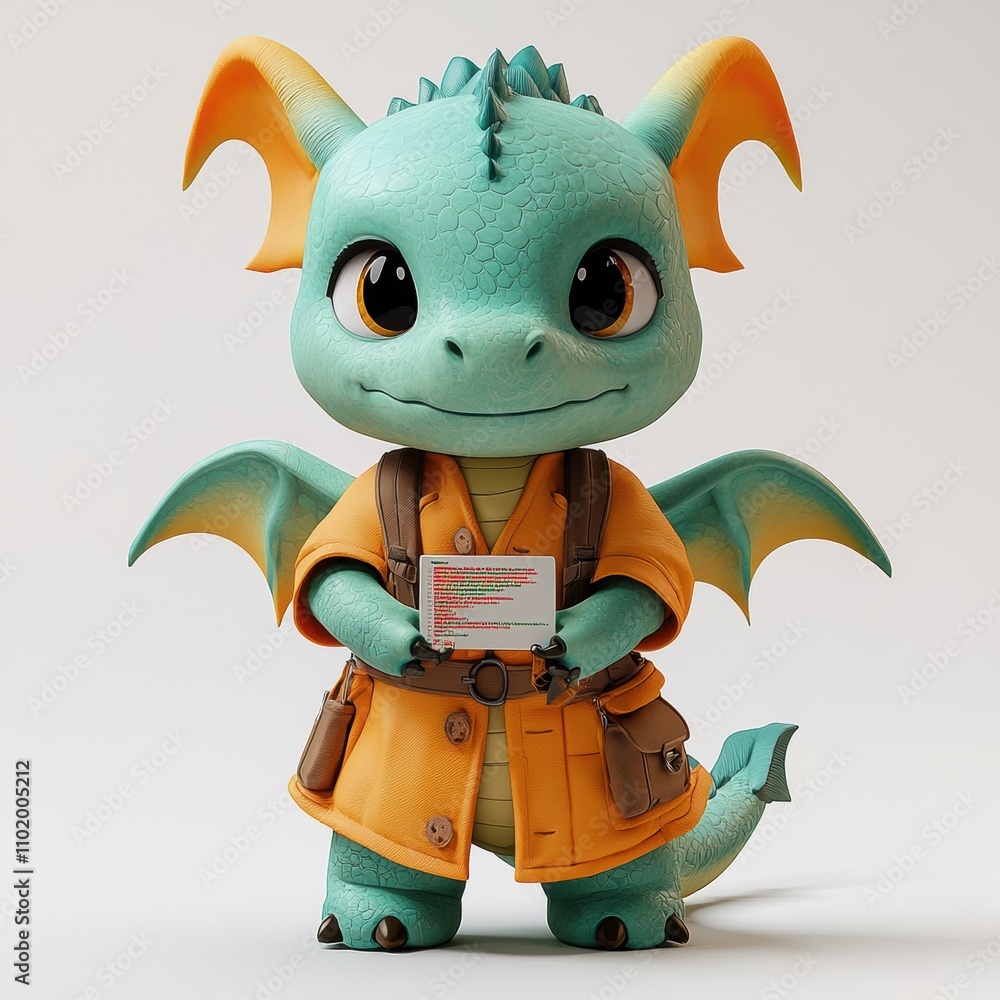 Cute Dragon Mail Carrier: A friendly, turquoise dragon with big eyes ...