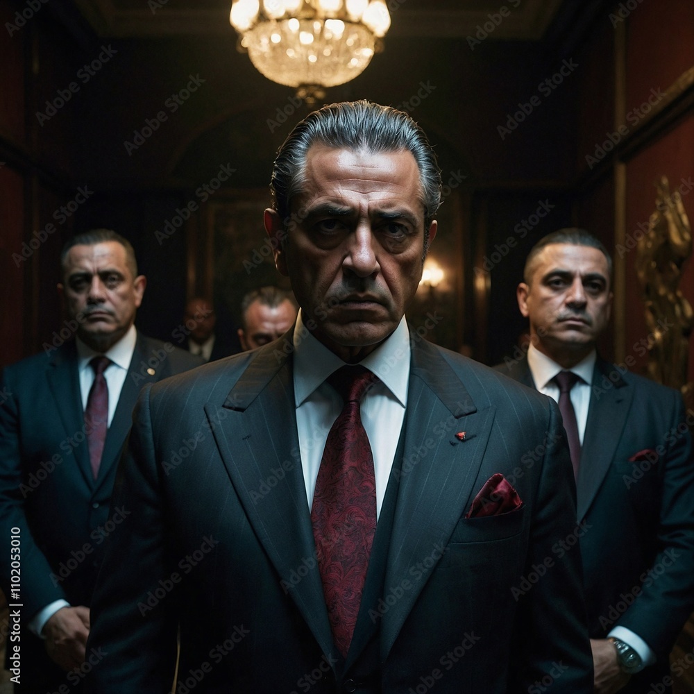 Mafia boss with his bodyguards. Stock Photo | Adobe Stock