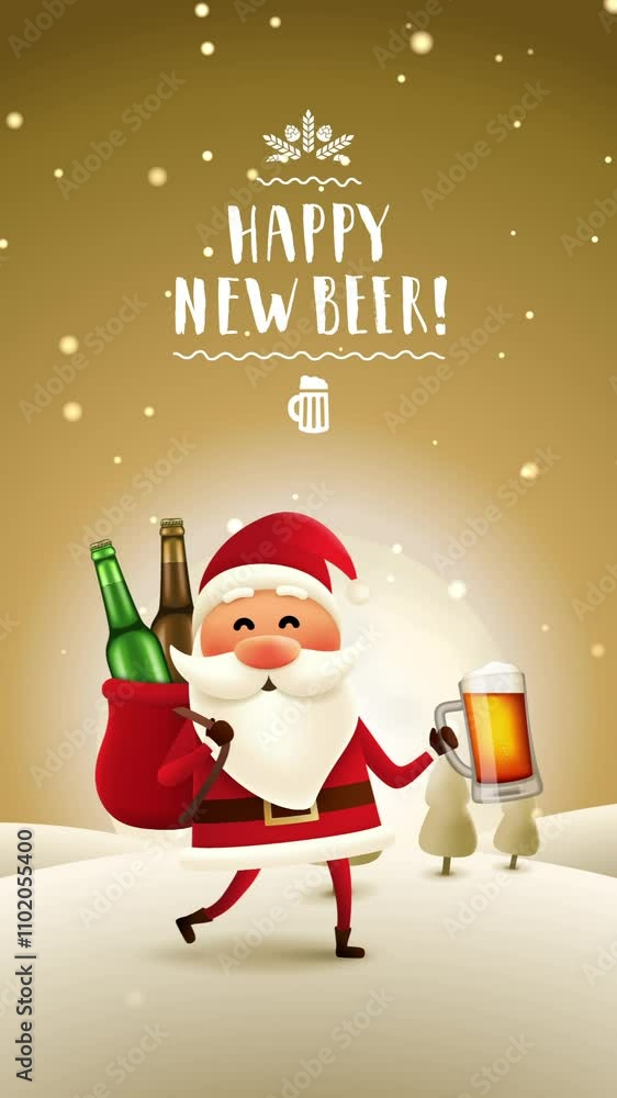 Santa with beer christmas animation. Drunk Santa with craft beer mug ...