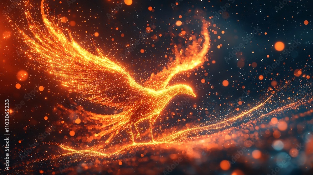 Glowing Digital Phoenix Rising from Cosmic Data Field Symbolizing ...
