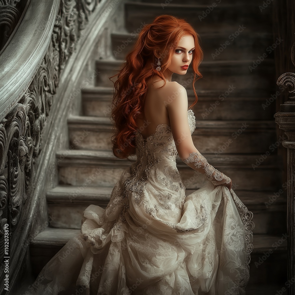 A bridal portrait features a stunning bride in a detailed dress ...