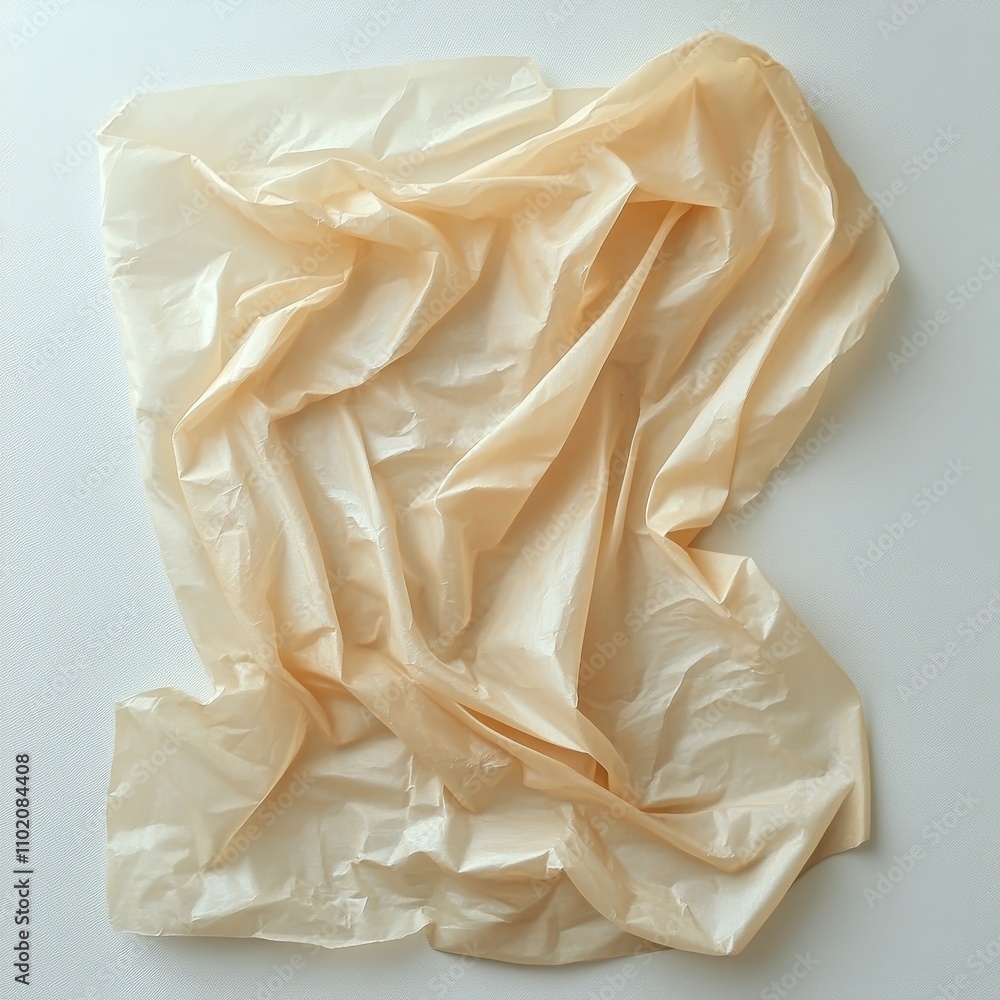 A crumpled wax paper food wrap, with visible grease stains and ...
