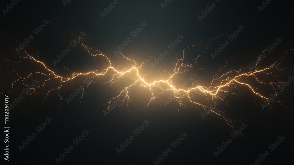 A single lightning bolt striking in the center of a completely black ...