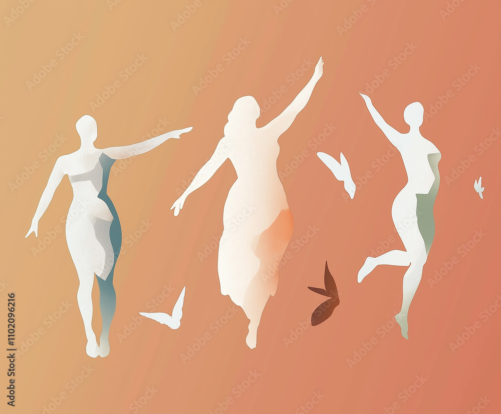 An illustration representing positive female body image. Three women ...
