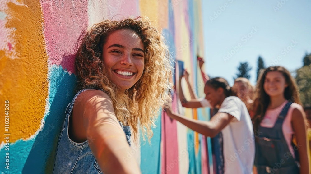 Smiling community members painting a mural together, promoting local ...