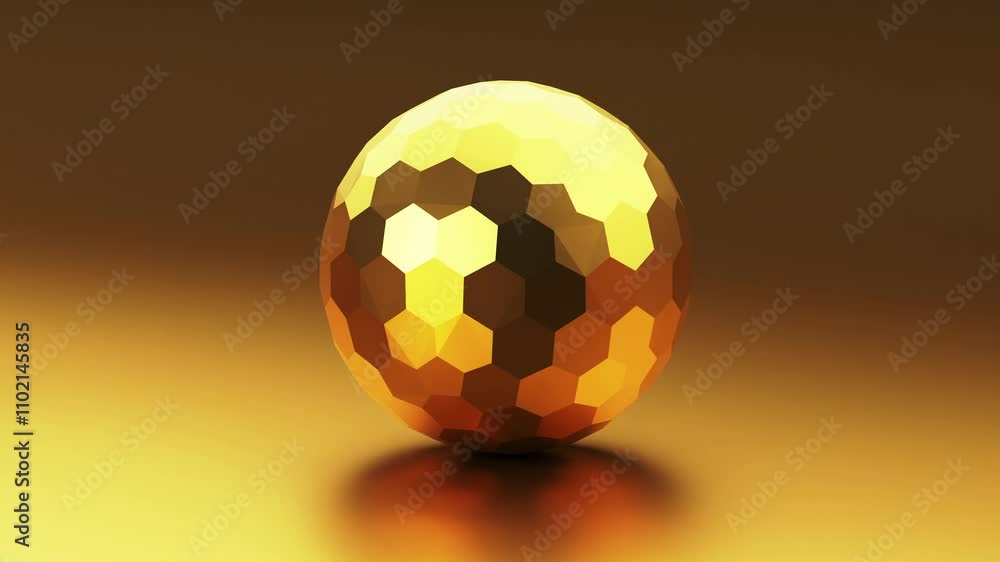 Looping 3d animation. Golden sphere geometric shape moving and rotating ...