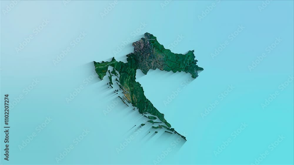 Croatia animated map showing regions forming the country with a ...