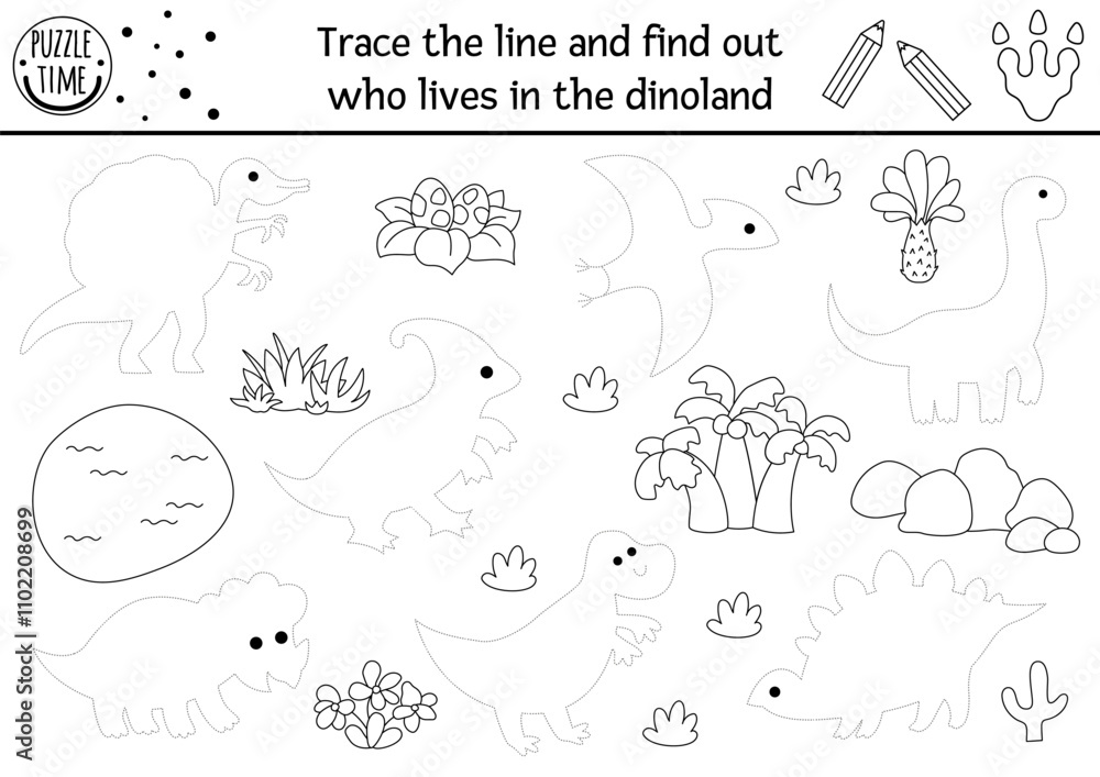 Join the dots to find out who lives in the dino land. Vector dinosaur ...