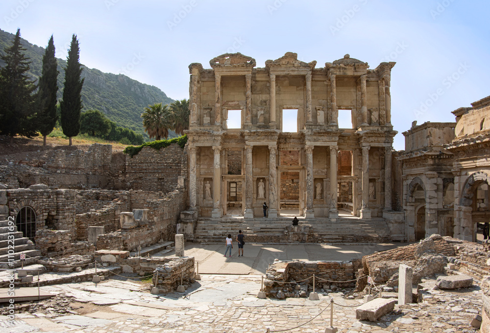 The Library of Celsus, Ephesus. The facade of the Celsus Library in the ...
