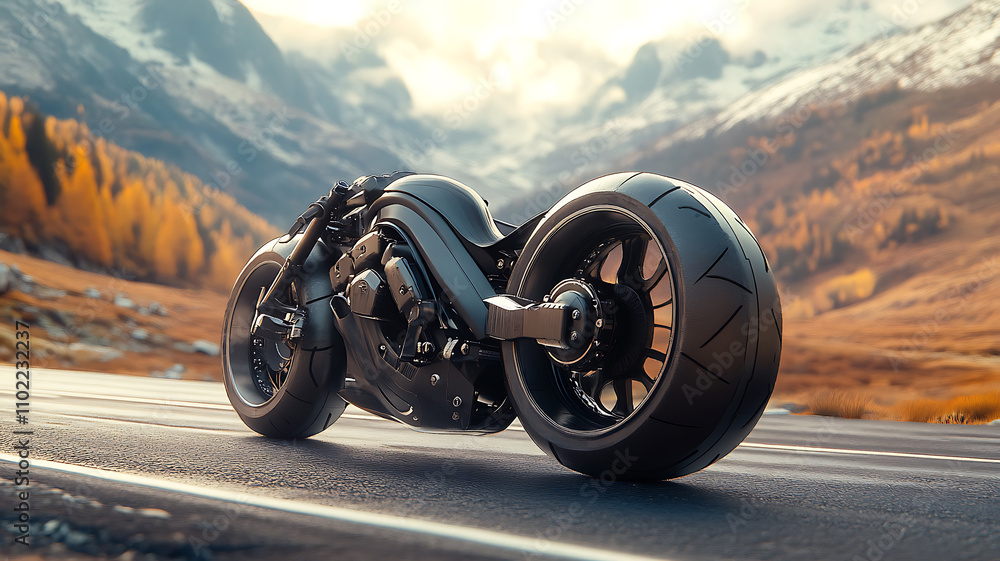 A minimalist motorcycle with a circular body and unique hubless wheels ...
