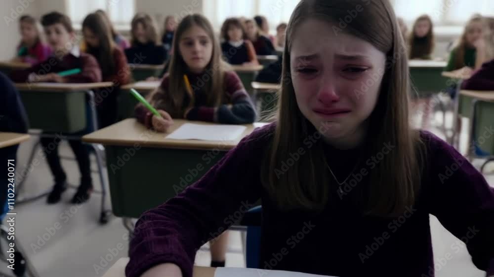 Panic crisis: little girl at the girls' institute cries in front of a ...