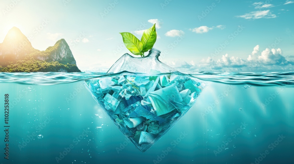 A vast expanse of plastic waste floating in the ocean, harming marine ...