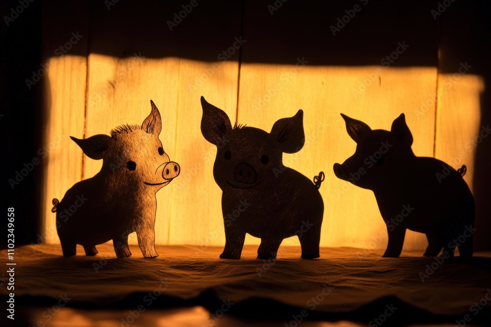 Shadow Puppets: Three Little Pigs Storytelling with Cute Baby Pig ...