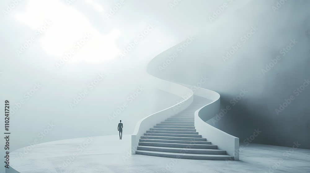 Minimalist architecture in liminal space with stairs. escapism concept ...