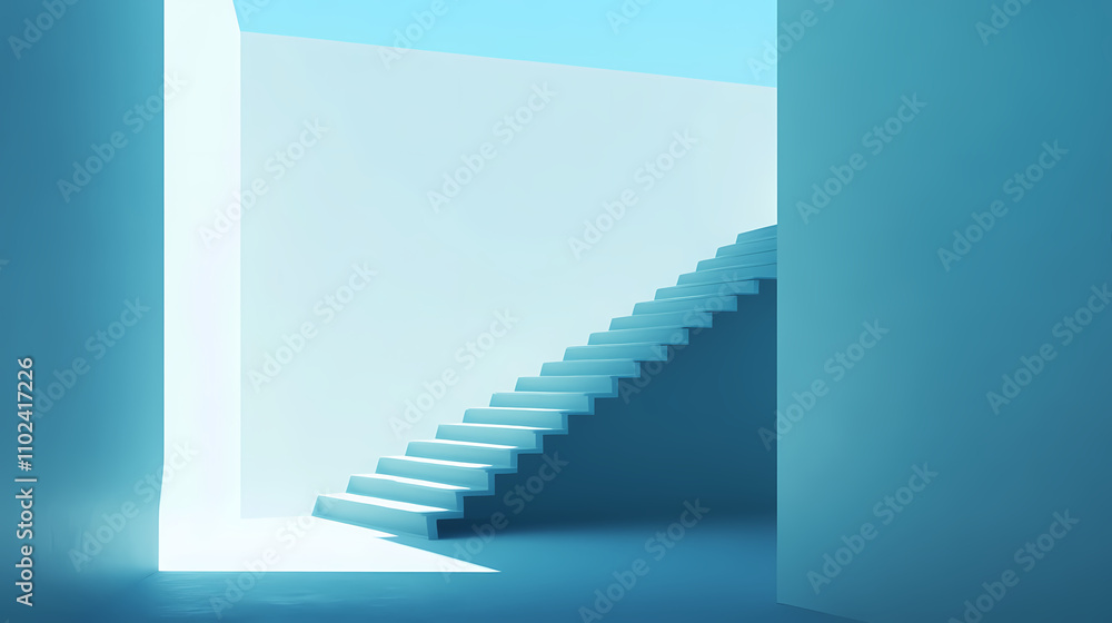 ภาพประกอบสต็อก Minimalist architecture in liminal space with stairs ...