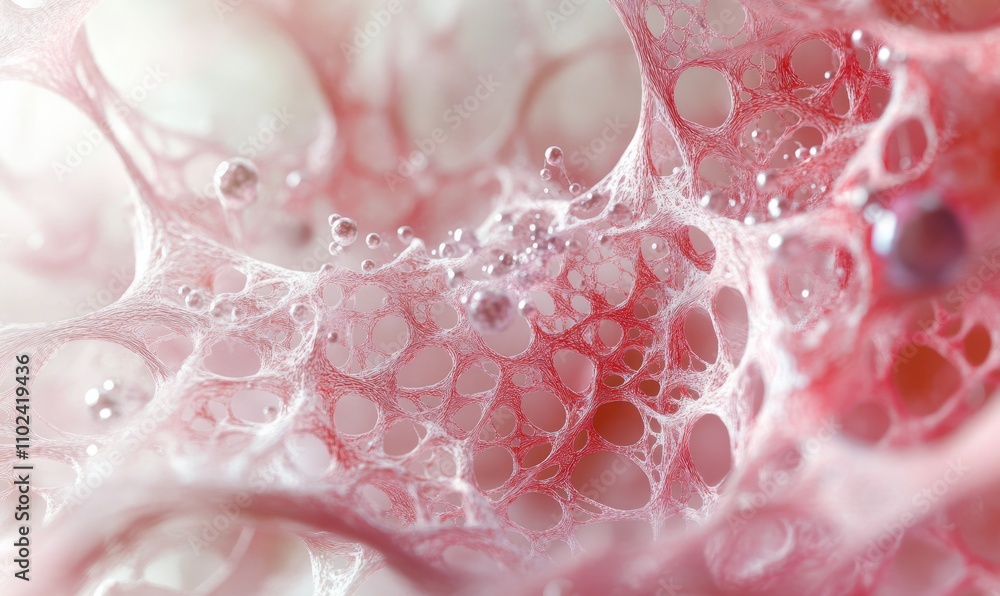 High-resolution image of skin tissue with visible collagen strands and ...