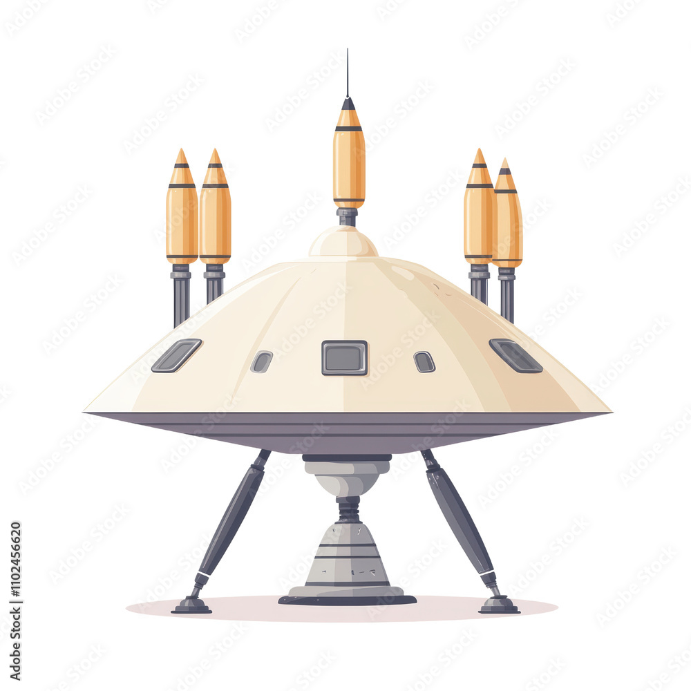 Futuristic Spacecraft Landing: A sleek, cream and grey spaceship with ...