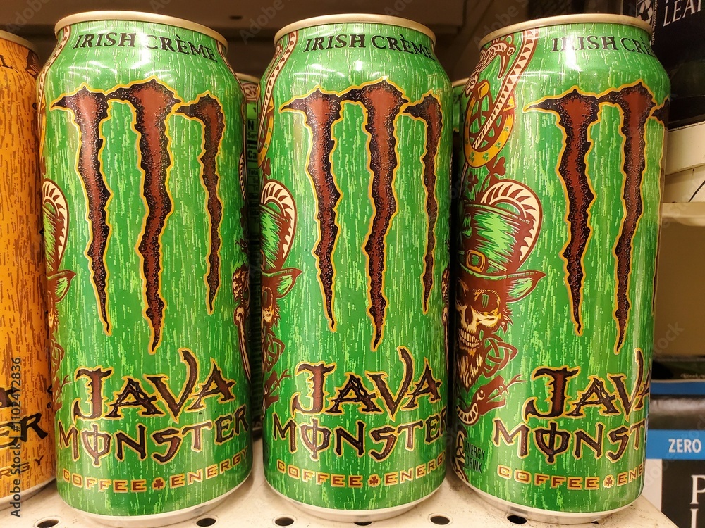 Wilmington, Delaware, U.S - Nov 11, 2024 - Row of green Java Monster ...