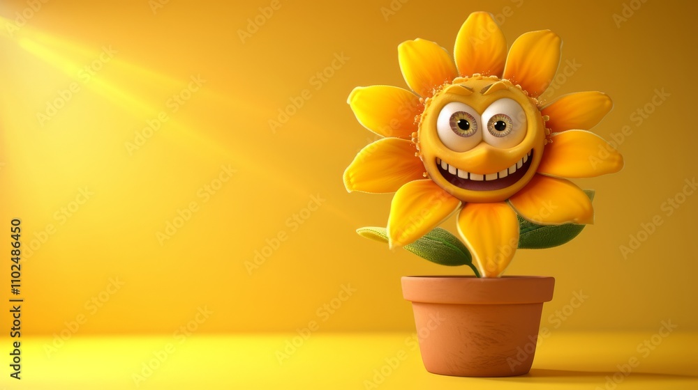 AI-generated image of a cheerful, animated sunflower smiling from a ...