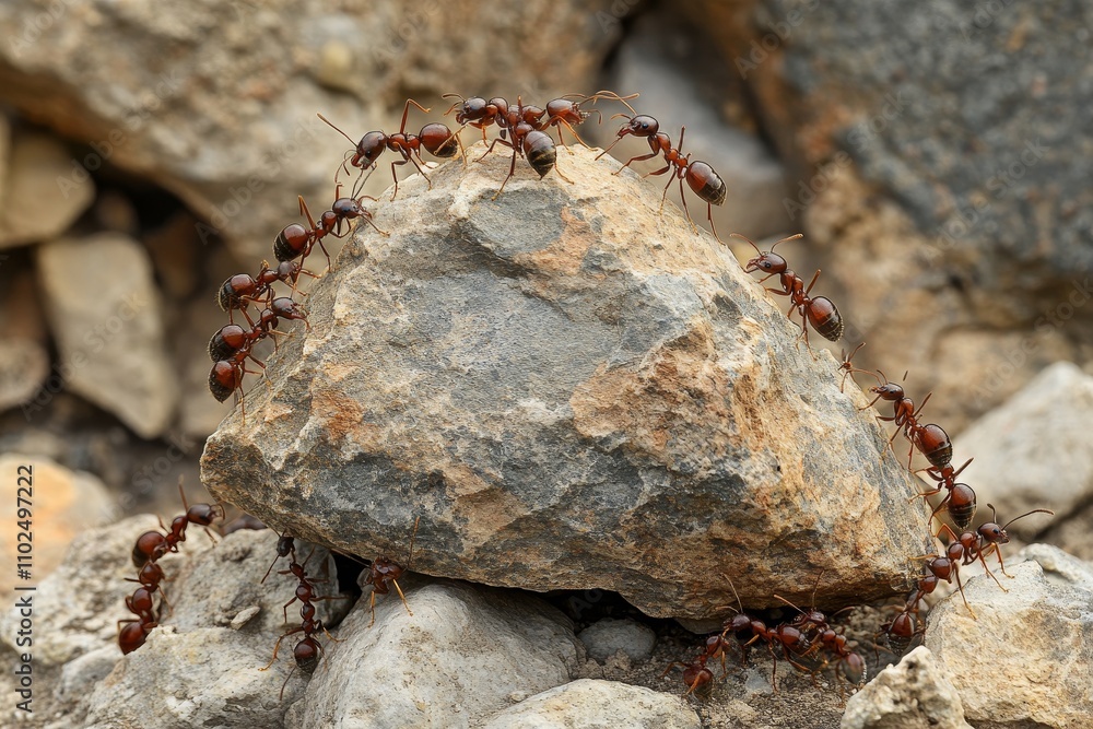 Teamwork and collaboration ants uniting to lift a large rock together ...
