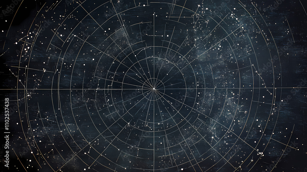 Hand-drawn celestial maps with stars and constellation lines on a dark ...